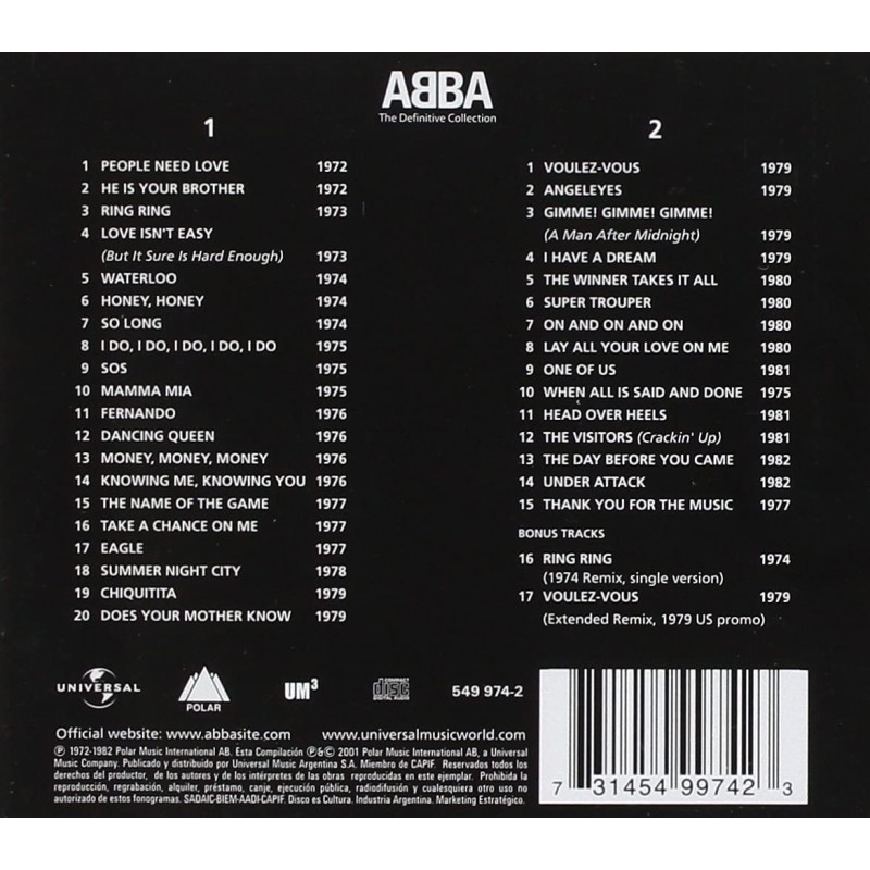 ABBA - DEFINITIVE COLLECTION 2CDs